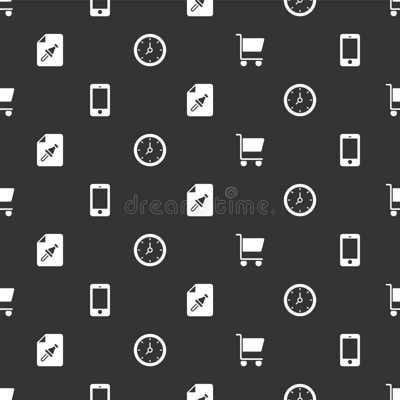 Set Shopping Cart, Mobile Phone, Note Paper with Push Button and Clock ...