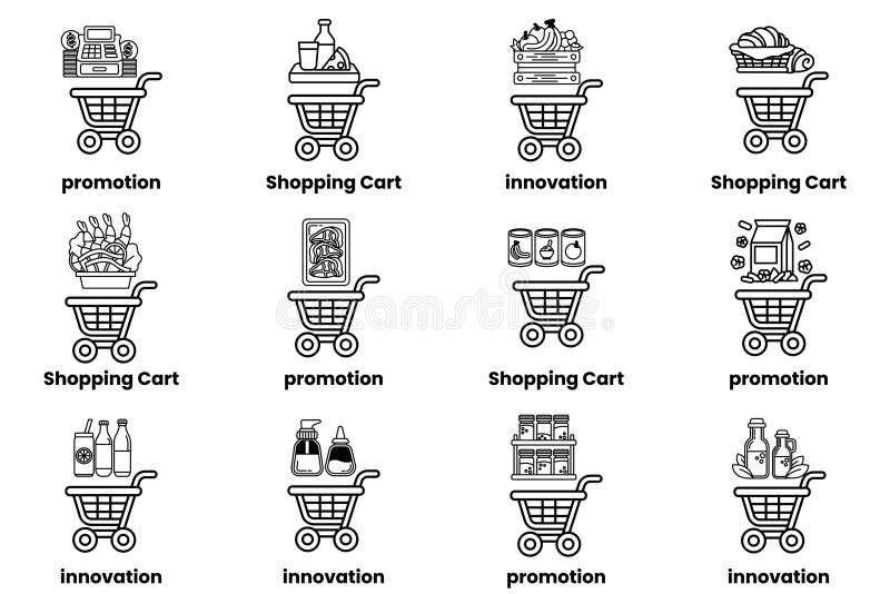 A Set of Shopping Carts with Different Labels Such As Promotion ...