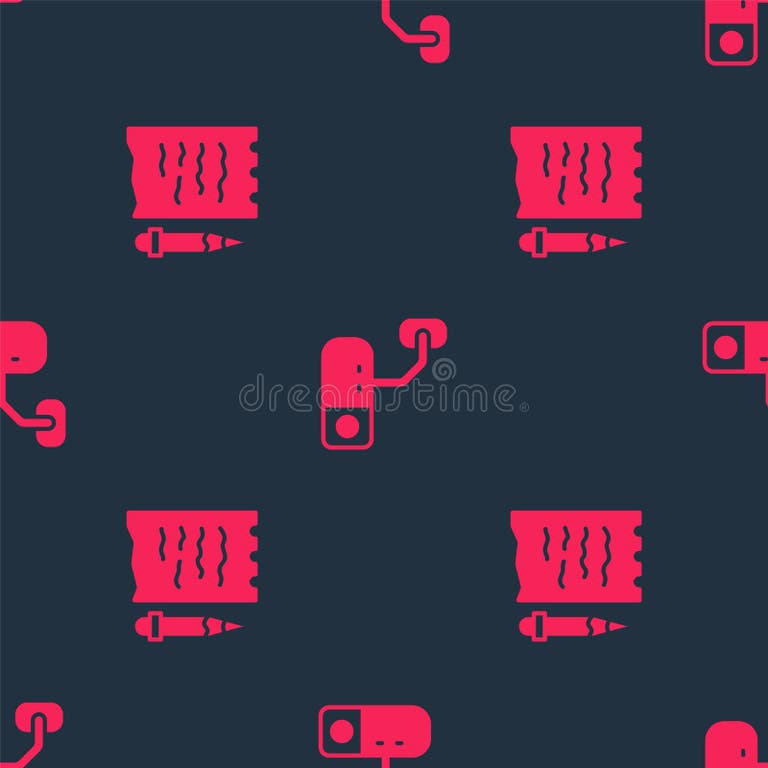 Set Shopping List and Pencil and Security Camera on Seamless Pattern ...