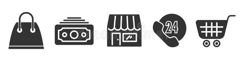 Set of Shopping Simple Icons in Black Stock Vector - Illustration of ...