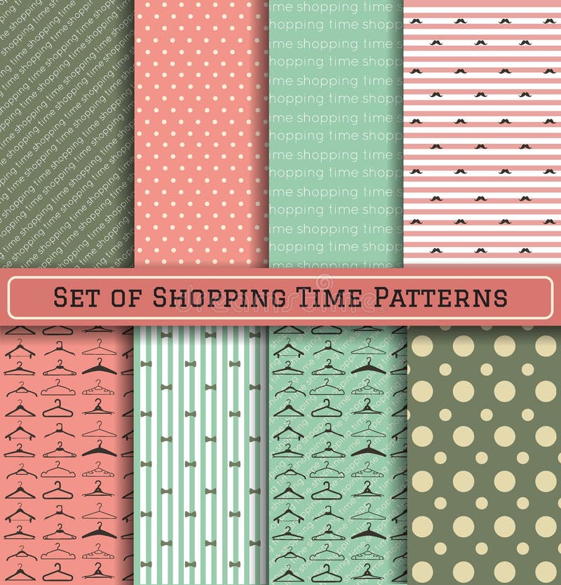 Set of Shopping Time Patterns Stock Vector - Illustration of clothes ...