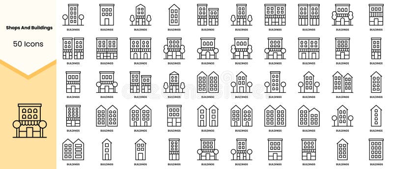 Set of Shops and Buildings Icons. Simple Line Art Style Icons Pack ...