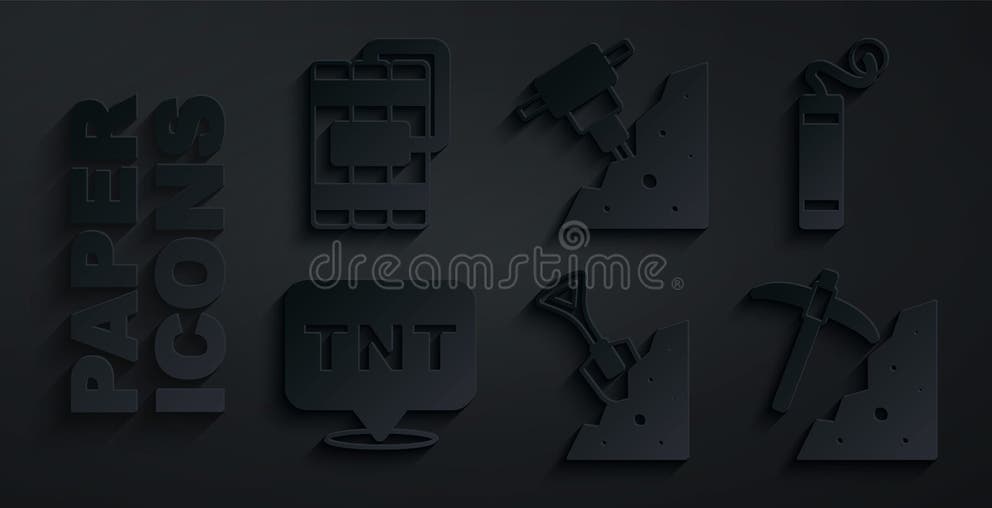 Set Shovel and Stone, Dynamite, Pickaxe, Construction Jackhammer and ...