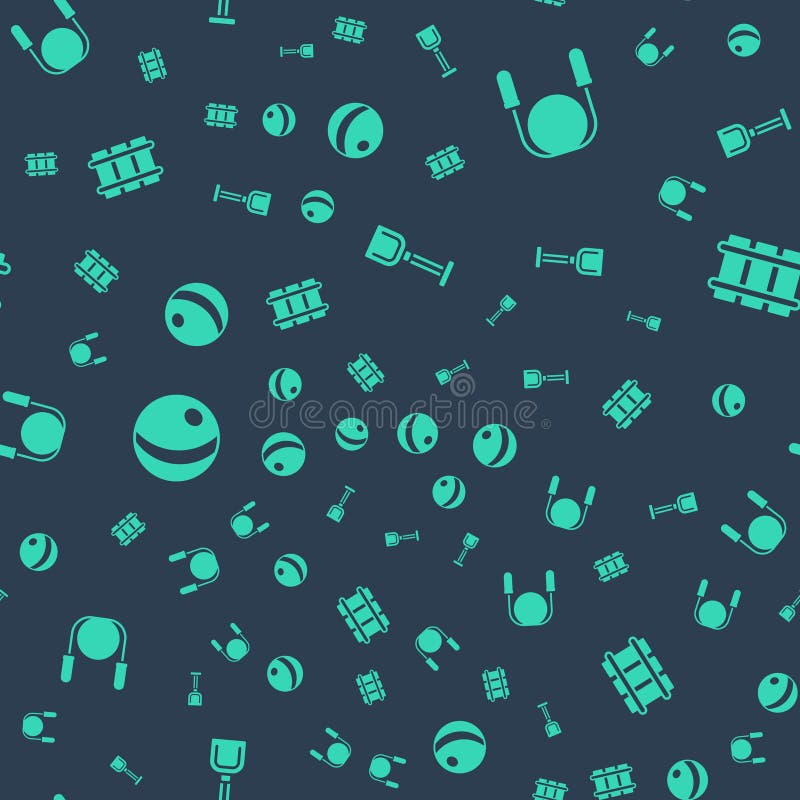 Set Shovel Toy, Jump Rope, Beach Ball and Toy Railway on Seamless ...