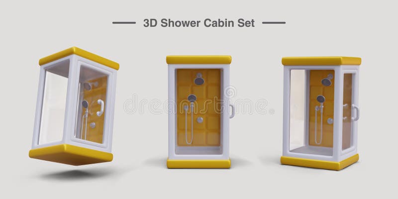 Set of Shower Cabins in Cartoon Style. Vector Object in Different ...