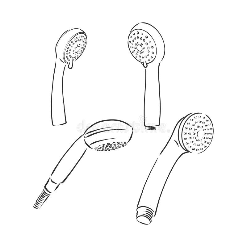 Set of Shower Head with Flowing Water, Doodle Style, Sketch ...