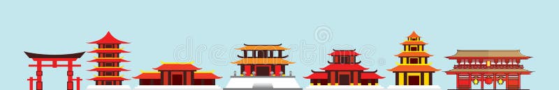 Set of Shrine Cartoon Icon Design Template with Various Models. Vector ...