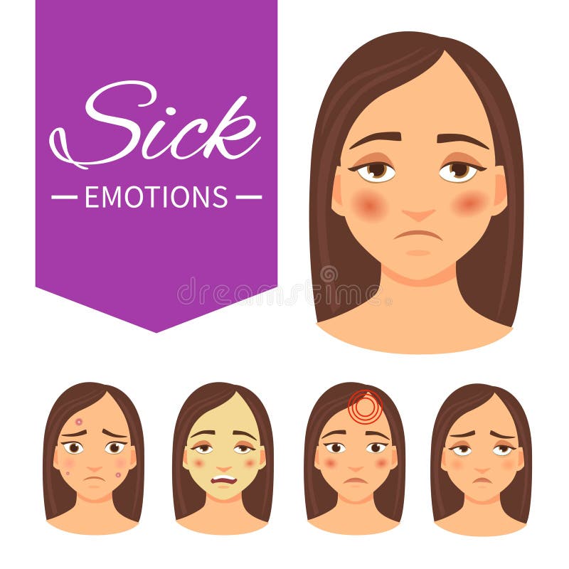 Set of sick emotions stock vector. Illustration of icon - 121786338