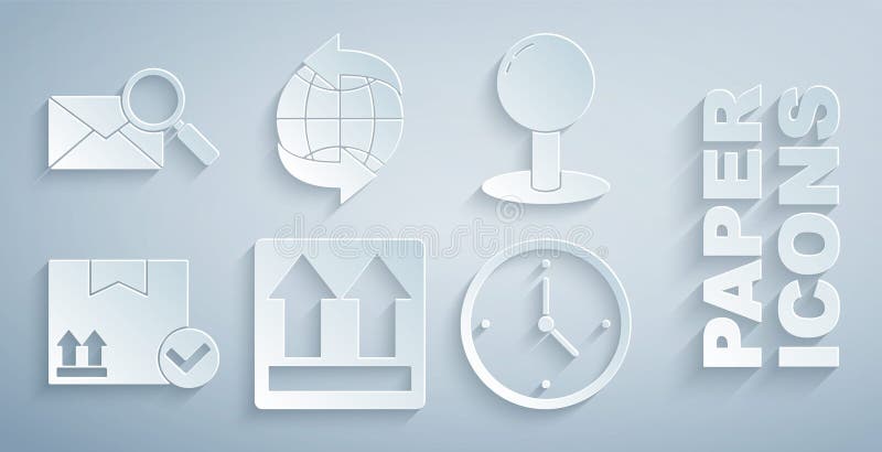 Set this Side Up, Push Pin, Package Box with Check Mark, Fast Time ...