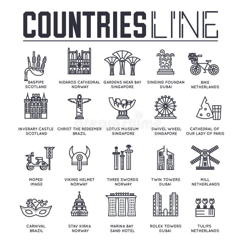 Set of Sightseeing Attractions of Different Countries. Stock Vector ...