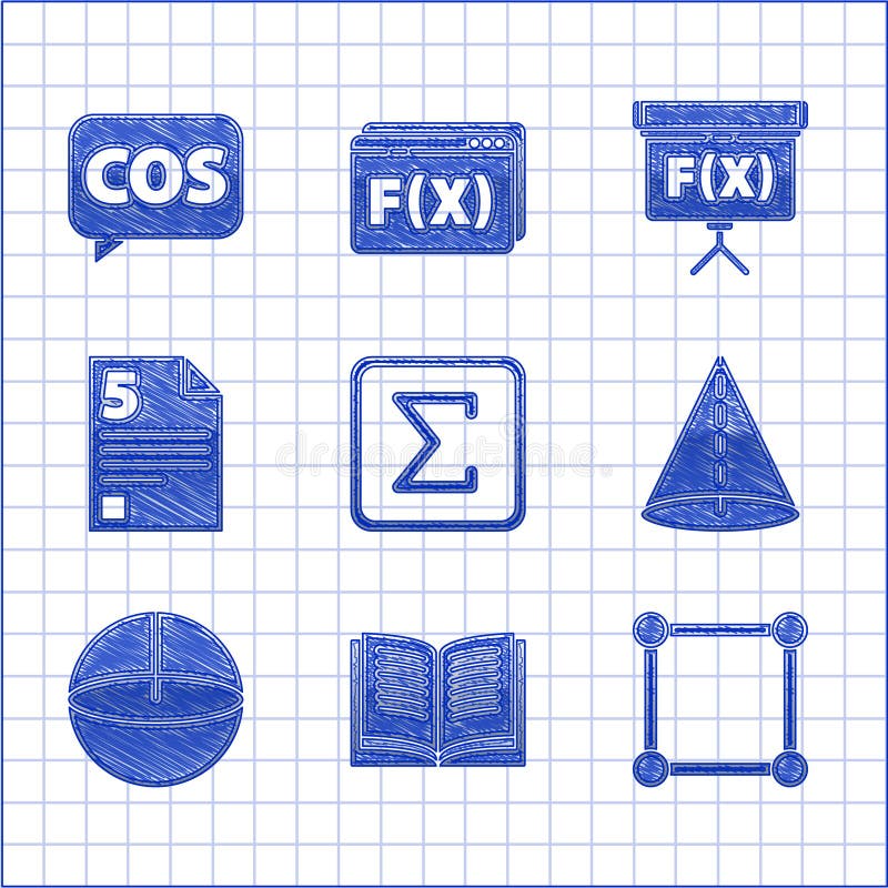 Set Sigma Symbol, Open Book, Geometric Figure Square, Cone, Sphere ... Set Sigma Symbol, Open Book, Geometric Figure Square, Cone, Sphere ...