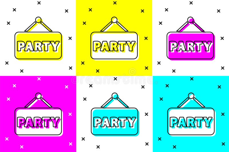 Set Signboard Party Icon Isolated on Color Background. Vector Stock ...