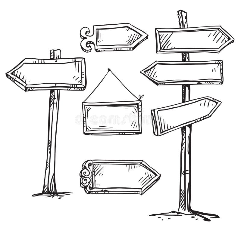 Set of Signboards, Hand Drawn. Stock Vector - Illustration of ...