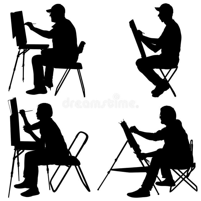 Set Silhouette, Artist at Work on a White Background Stock Vector ...