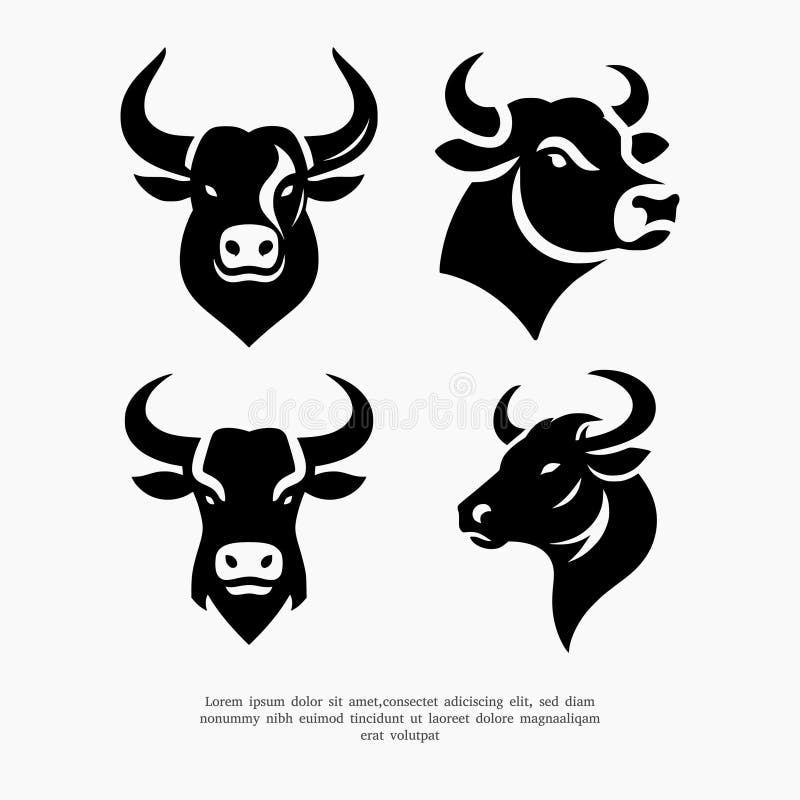Set of Silhouette Bull Head Logo Design Template Stock Vector ...