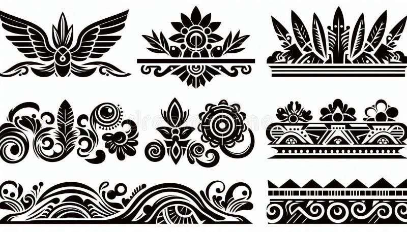 Set of Silhouette Decorative Elements As Horizontal Edge Line in ...