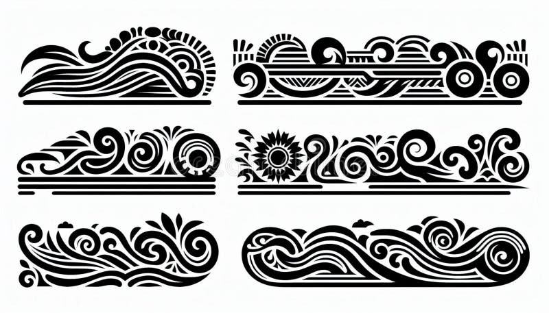 Set of Silhouette Decorative Elements As Horizontal Edge Line in ...