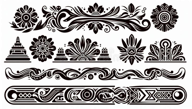 Set of Silhouette Decorative Elements As Horizontal Edge Line in ...