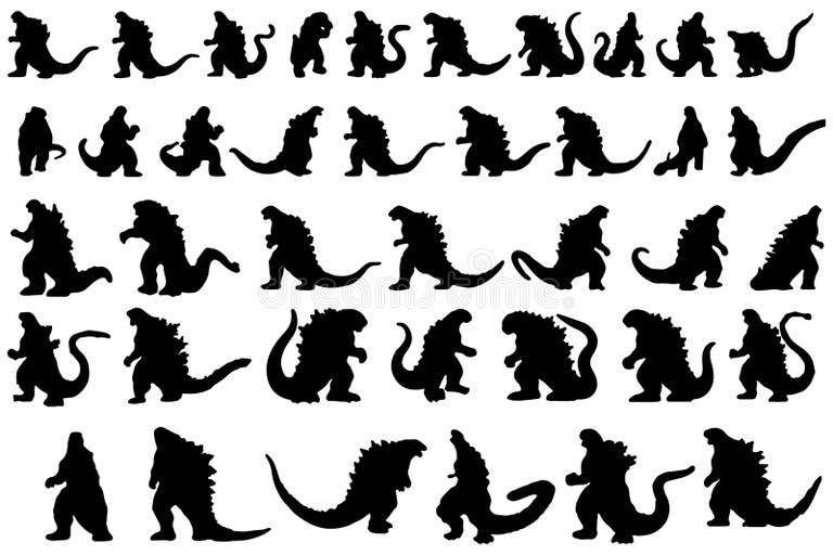 Set of Silhouette Godzilla, Monstrous Might Unleashed, Vector Stock ...