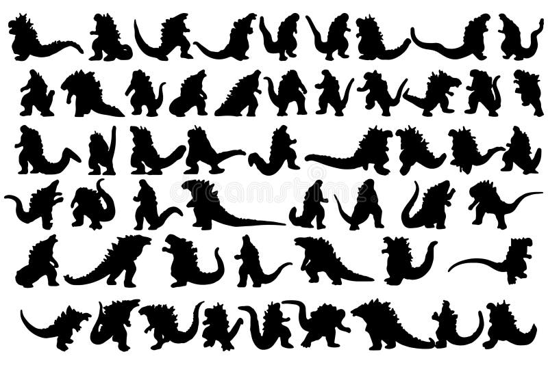 Set of Silhouette Godzilla, Monstrous Might Unleashed, Vector Stock ...