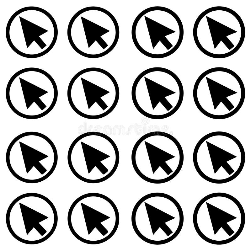 Set of Silhouette Icons of a Simple Cursor on a Circle. Vector Design ...