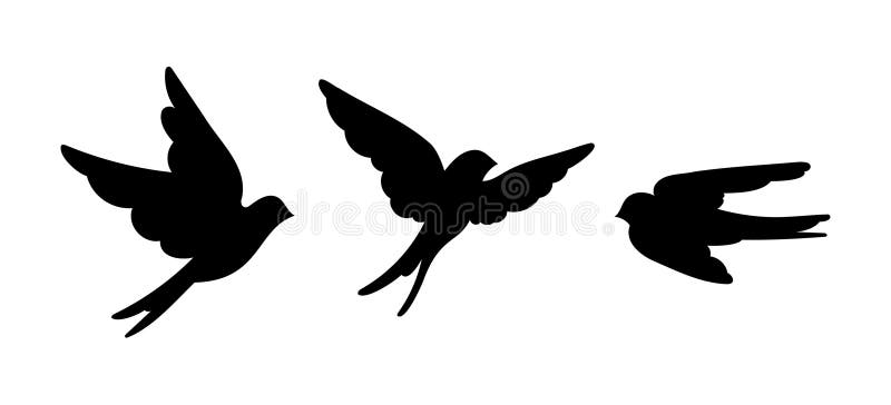 Set of Silhouette of Springtime Birdie Swallow. Spring Bird ...