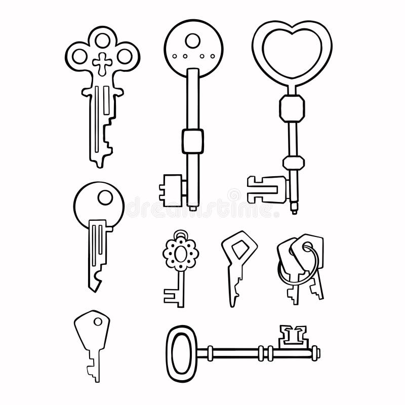 Set of Silhouette of Technological Door Key, Symbol, Vector ...
