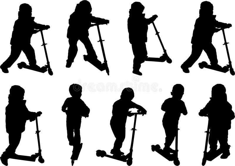 Set Silhouettes of a Boy Riding Scooter Stock Vector - Illustration of ...
