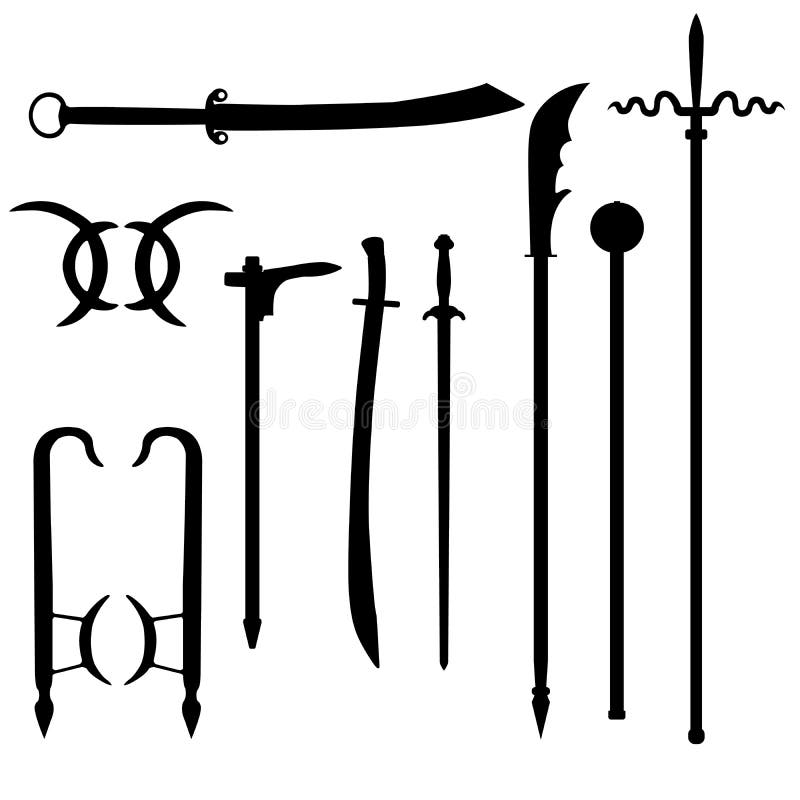 Set of Silhouettes of Chinese Edged Weapons Isolated on White ...