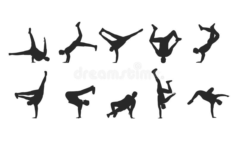 Set of Silhouettes of Dancers Breakdance Dancer. Flat Vector Stock ...