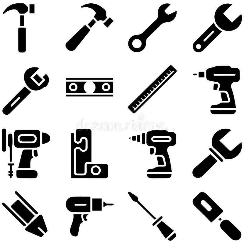Set of Silhouettes of Different Types of Construction Tools Vector ...