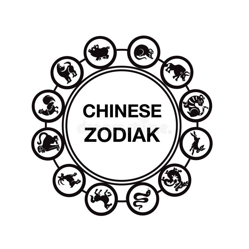 Set of Silhouettes of Eastern Horoscope Symbols in a Circle, Vector ...