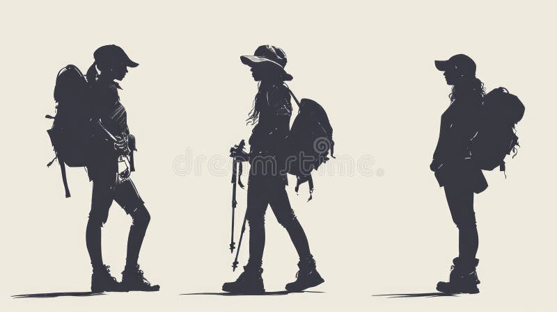 Set of Silhouettes of Girls with Backpacks. Illustration Stock ...