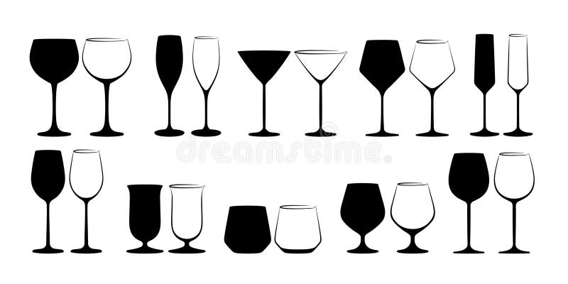 The Set of Silhouettes Glasses. Stock Vector - Illustration of drink ...