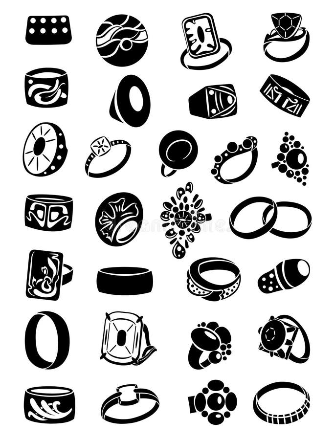 Set of Silhouettes of Rings Stock Vector - Illustration of bijouterie ...