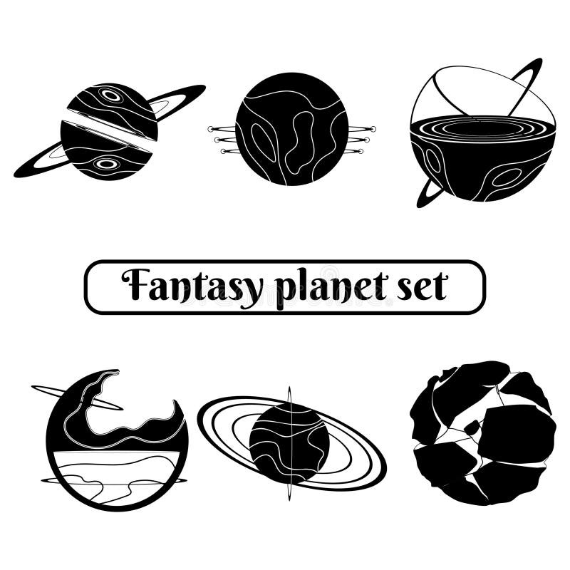 Set of Silhouettes of Sci Fi Fantasy Planets Vector Stock Vector ...