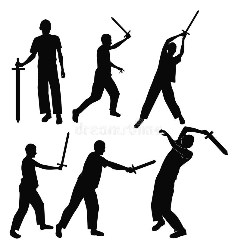 A Set of Silhouettes Swordsman Stock Vector - Illustration of duel ...