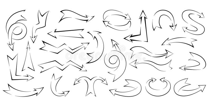 Set of Silhouettes of Thick Direction and Growth Arrows in Doodle Style ...