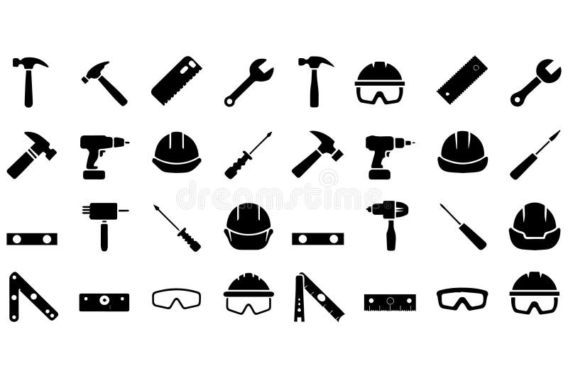 Set of Silhouettes of Various Tools Used in Construction Stock Vector ...