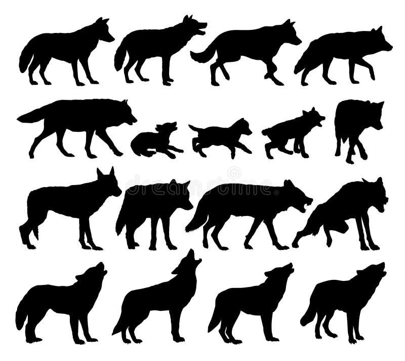 Set of Silhouettes of Wolves. Stock Vector - Illustration of silhouette ...