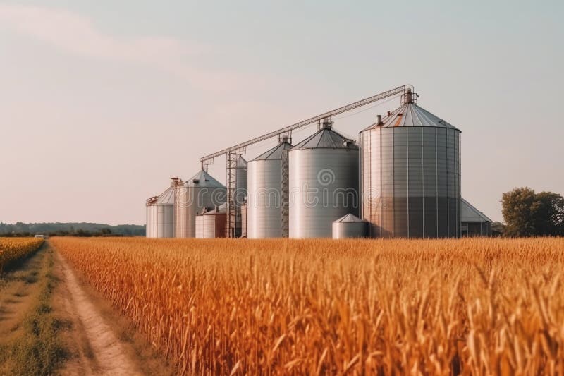 A Set of Silos for Processing Agricultural Products Next To a Field.ai ...