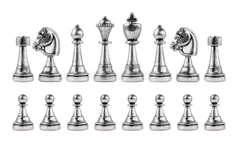 Set with Silver Chess Pieces on White Background Stock Image - Image of ...