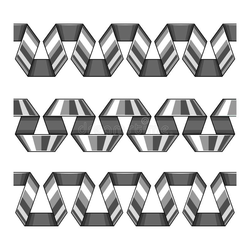 Set of Silver Decorative Spiral Ribbons Borders. Vector Illustration ...