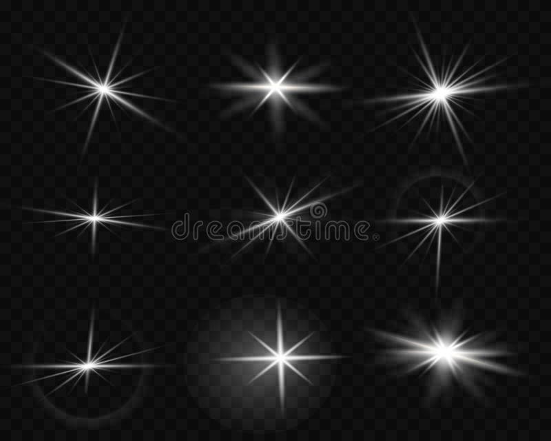 Set of Silver Flares, Stars with Highlights and Reflection of Light ...