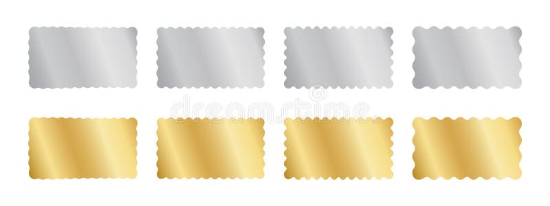 Set of Silver and Gold Rectangle Stickers with Wavy Borders. Shining ...