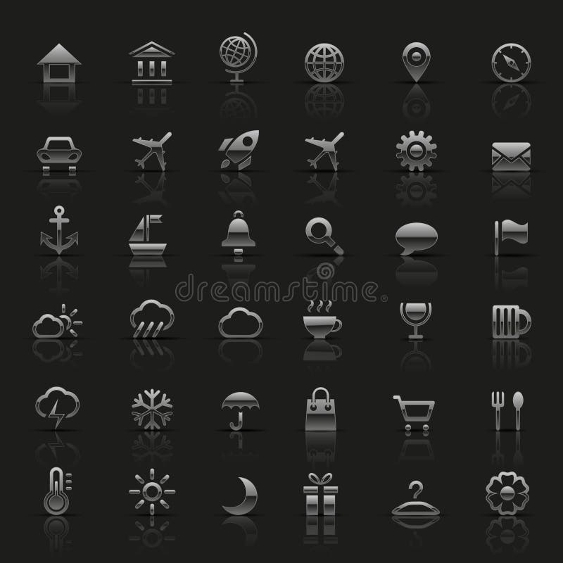 Set of silver icons stock vector. Illustration of button - 43295567