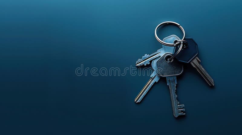 Set of Silver Keys on a Keyring Placed on a Blue Surface, Symbolizing ...