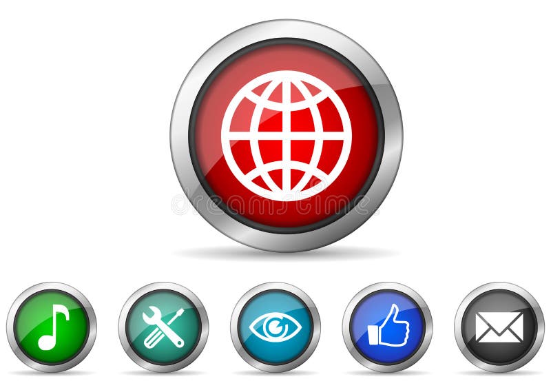 Set of Silver Metallic Web Icons, Glossy Chrome Technology Concept ...