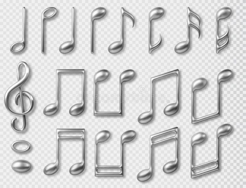 Set Silver Music Notes Icon. 3d Realistic Vector Illustration Isolated ...