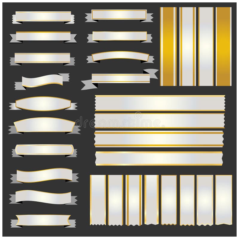 Set Silver Ribbons and Banners with Gold Vector Stock Vector ...